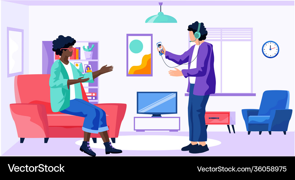 A man with smartphone in his hands is watching Vector Image