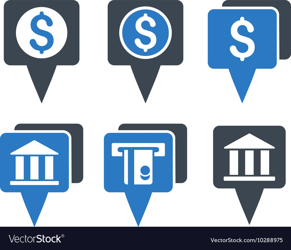Bank map pointers flat icons Royalty Free Vector Image