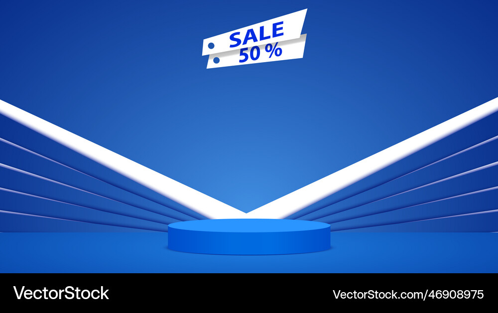 Blue podium with sale text background Royalty Free Vector
