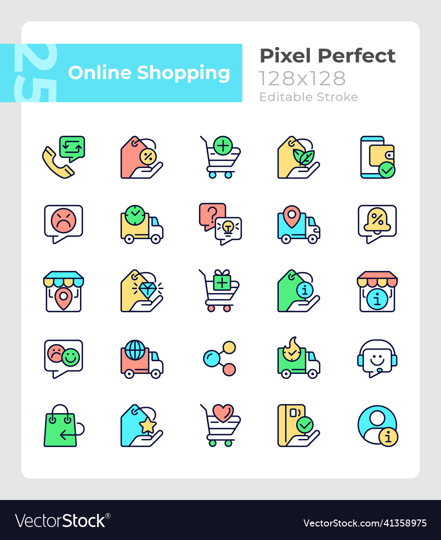 Online shopping pixel perfect rgb color icons set Vector Image Online shopping pixel perfect rgb color icons set Vector Image