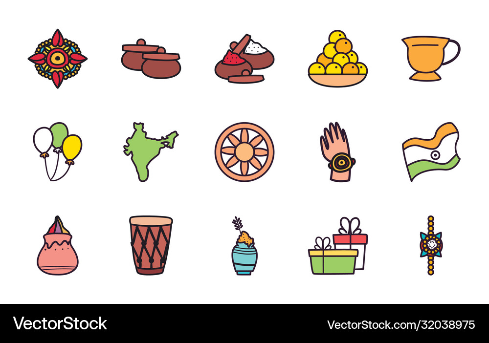 Raksha bandhan fill style icon set design Vector Image