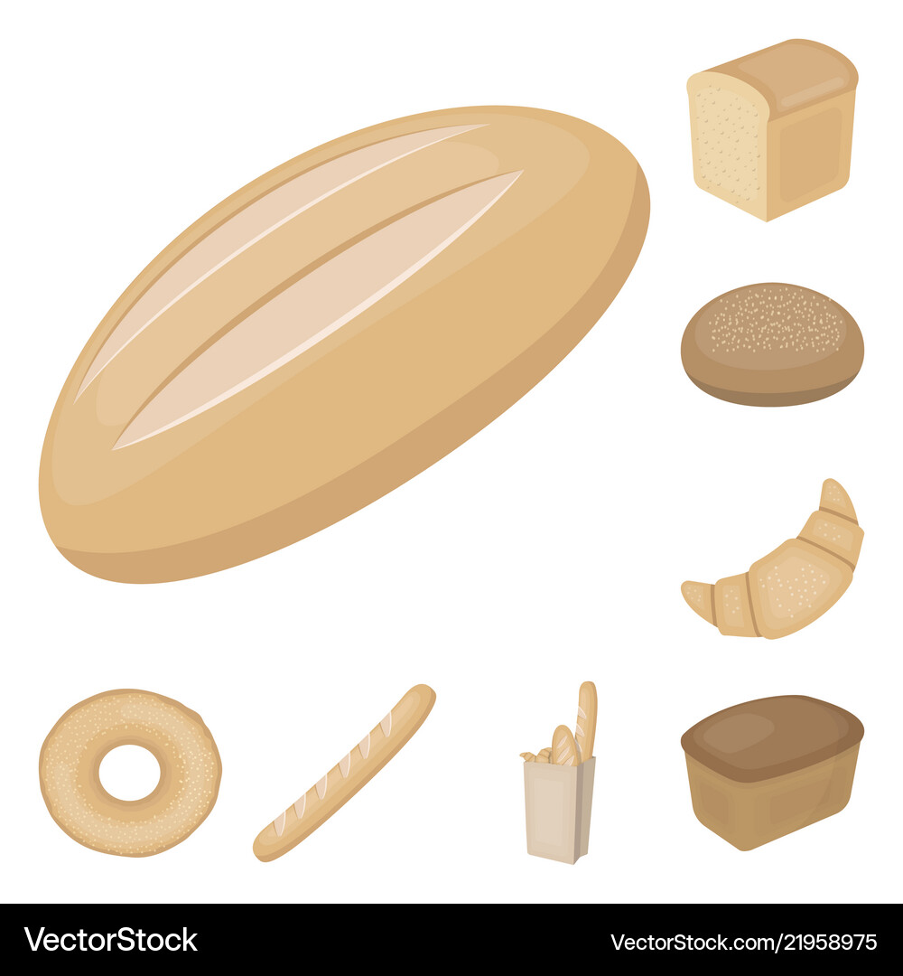 Types bread cartoon icons in set collection Vector Image