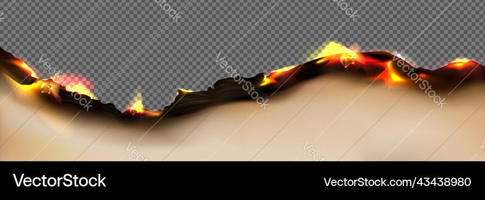 Burnt paper edge with fire and black ash Vector Image