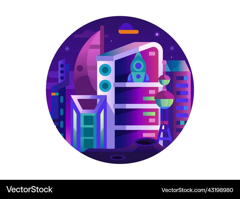 Futurist city on space icon in gradient design Vector Image