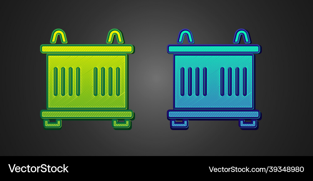 Green and blue container icon isolated on black Vector Image