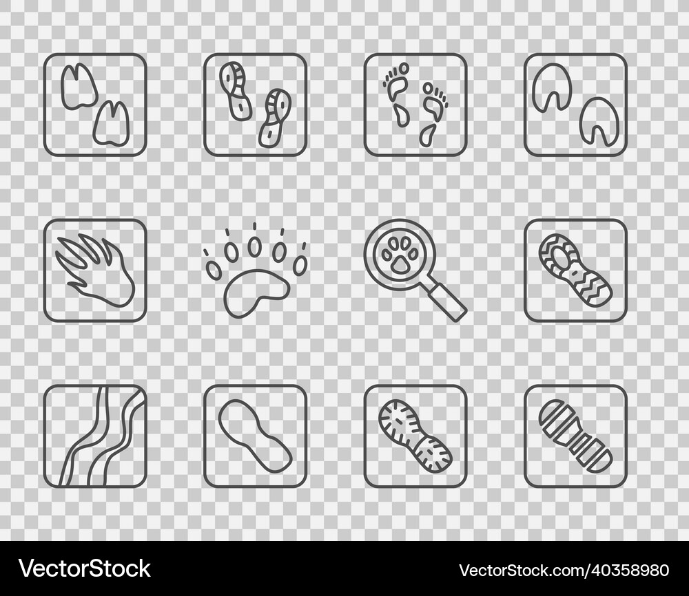 Set line snake paw footprint human footprints Vector Image