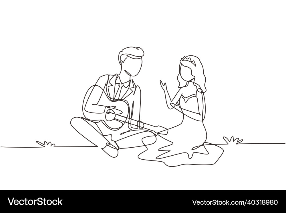 Single one line drawing happy married couple Vector Image