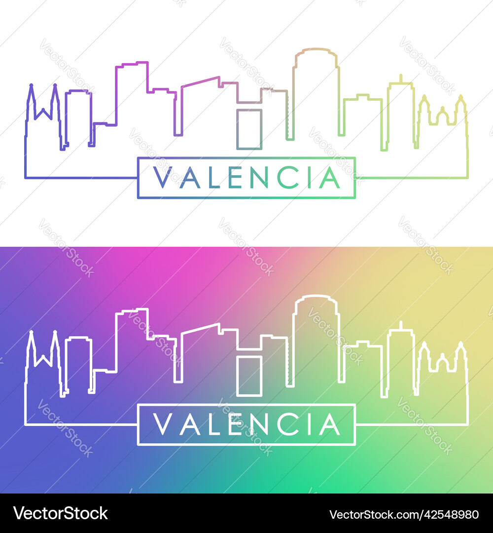 Valencia venezuela skyline colorful linear Vector Image