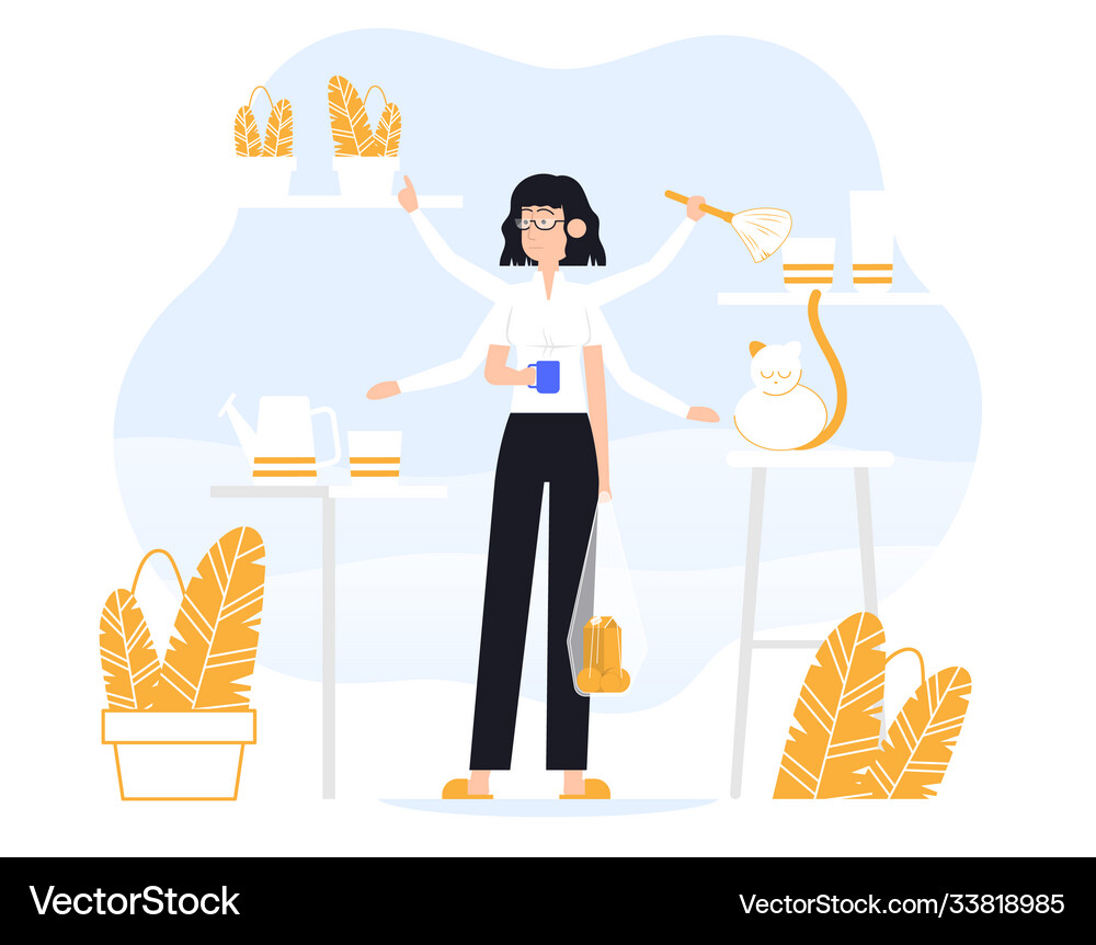 Businesswoman does several things at once time Vector Image