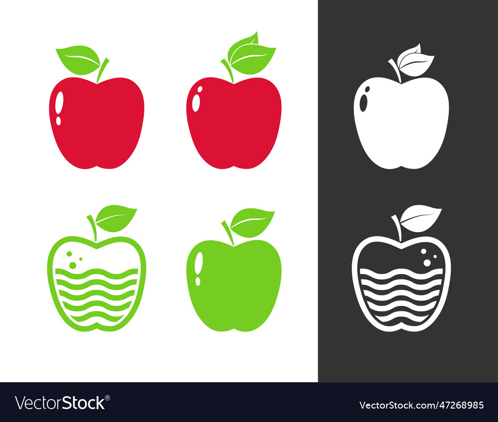Red and green apple set Royalty Free Vector Image
