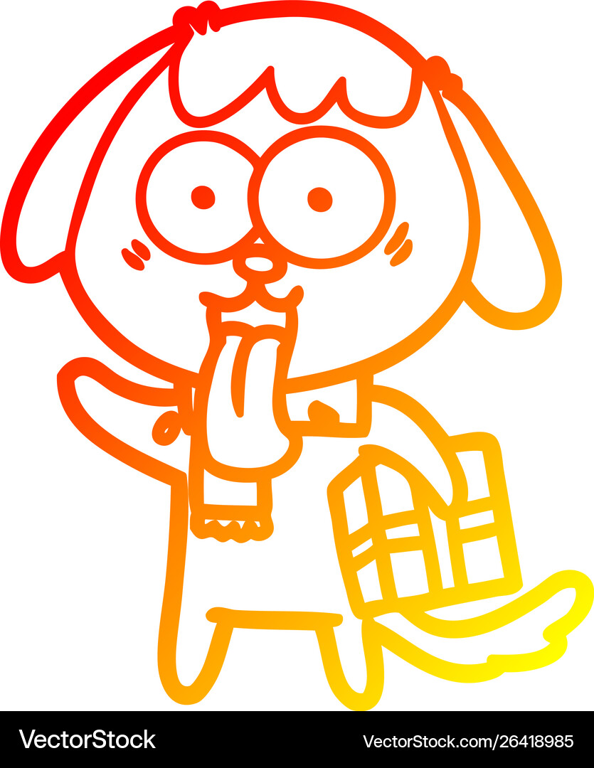 Warm gradient line drawing cute cartoon dog Vector Image