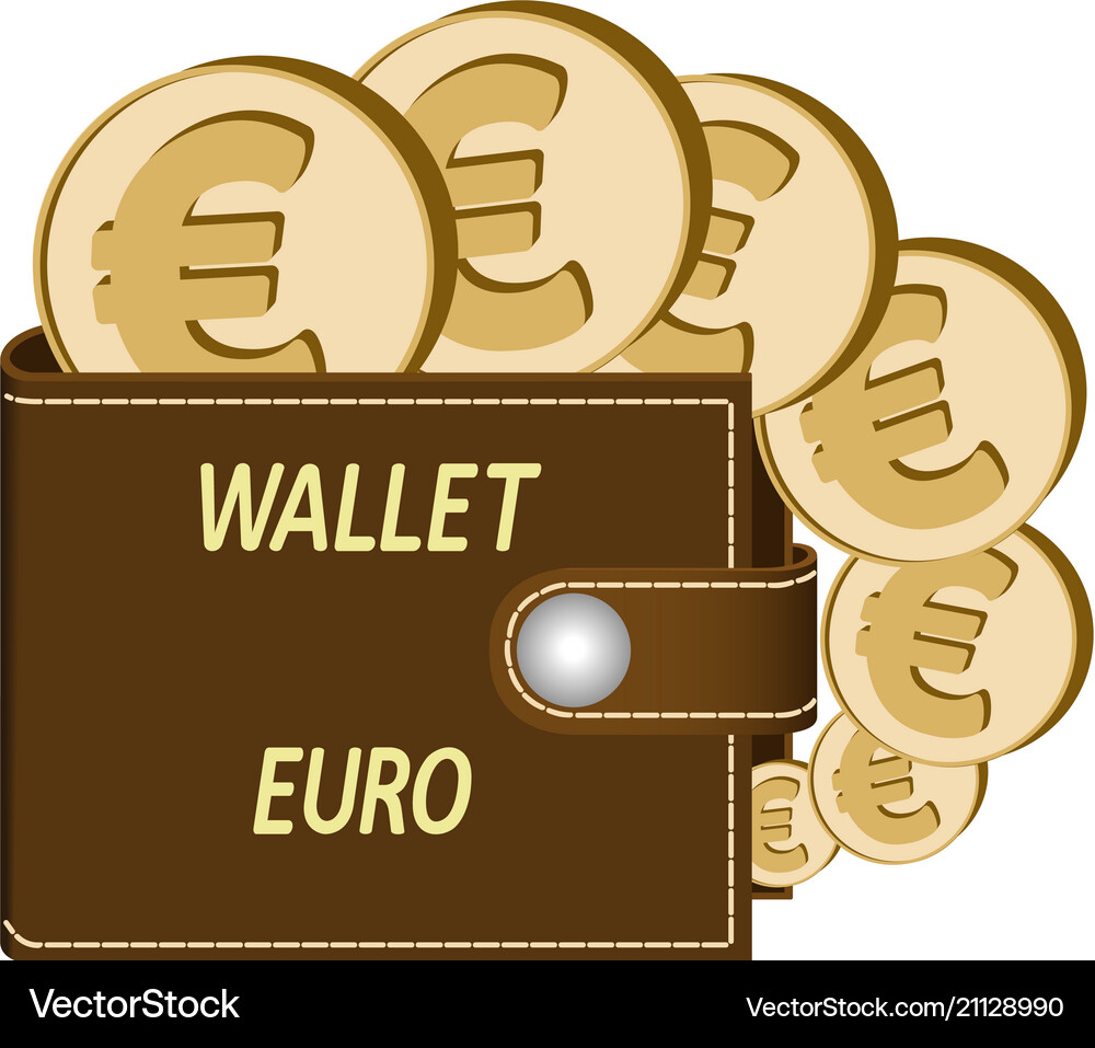 Brown wallet with euro coins Royalty Free Vector Image