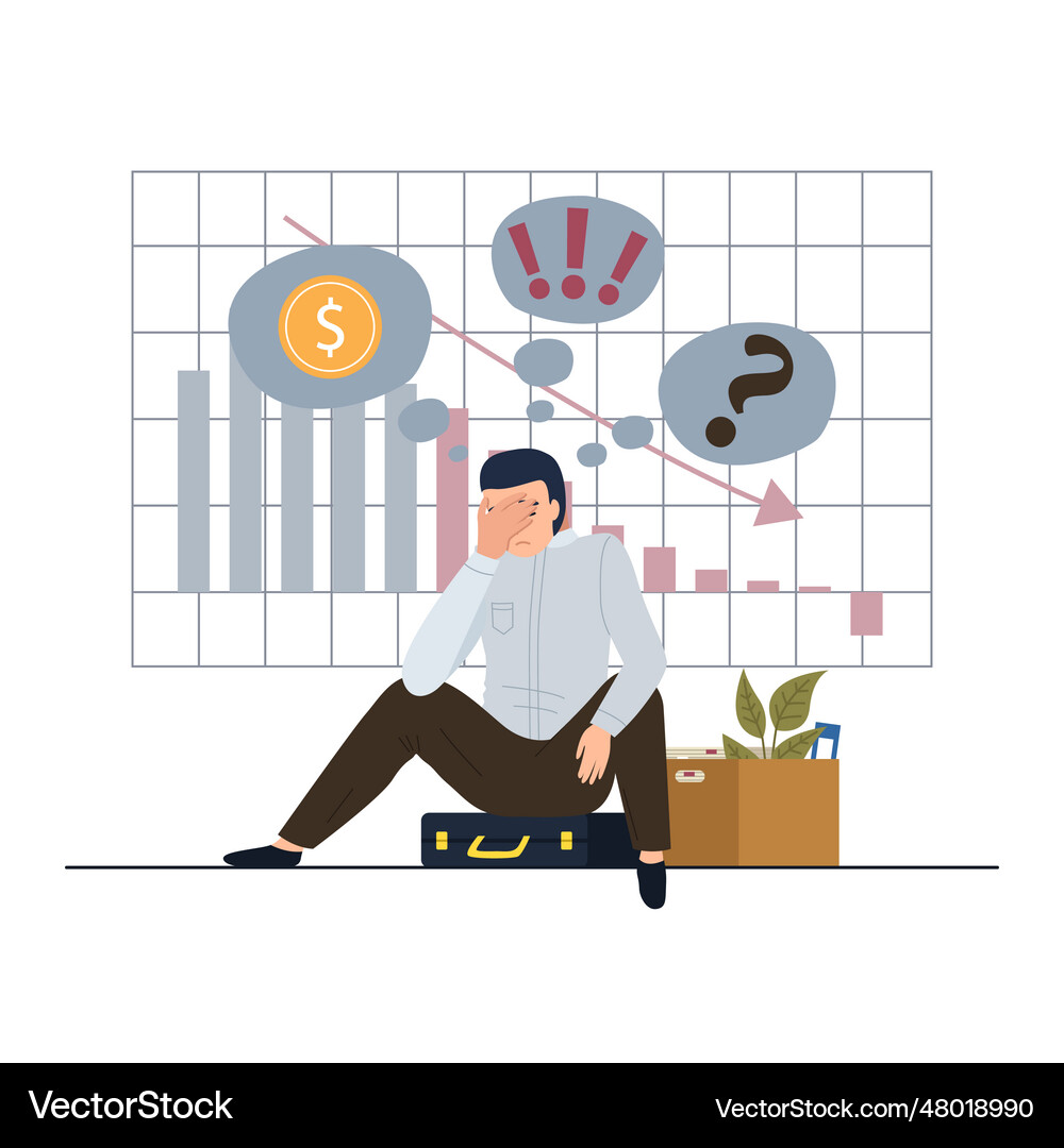 Businessman upset about losing profits down arrow Vector Image
