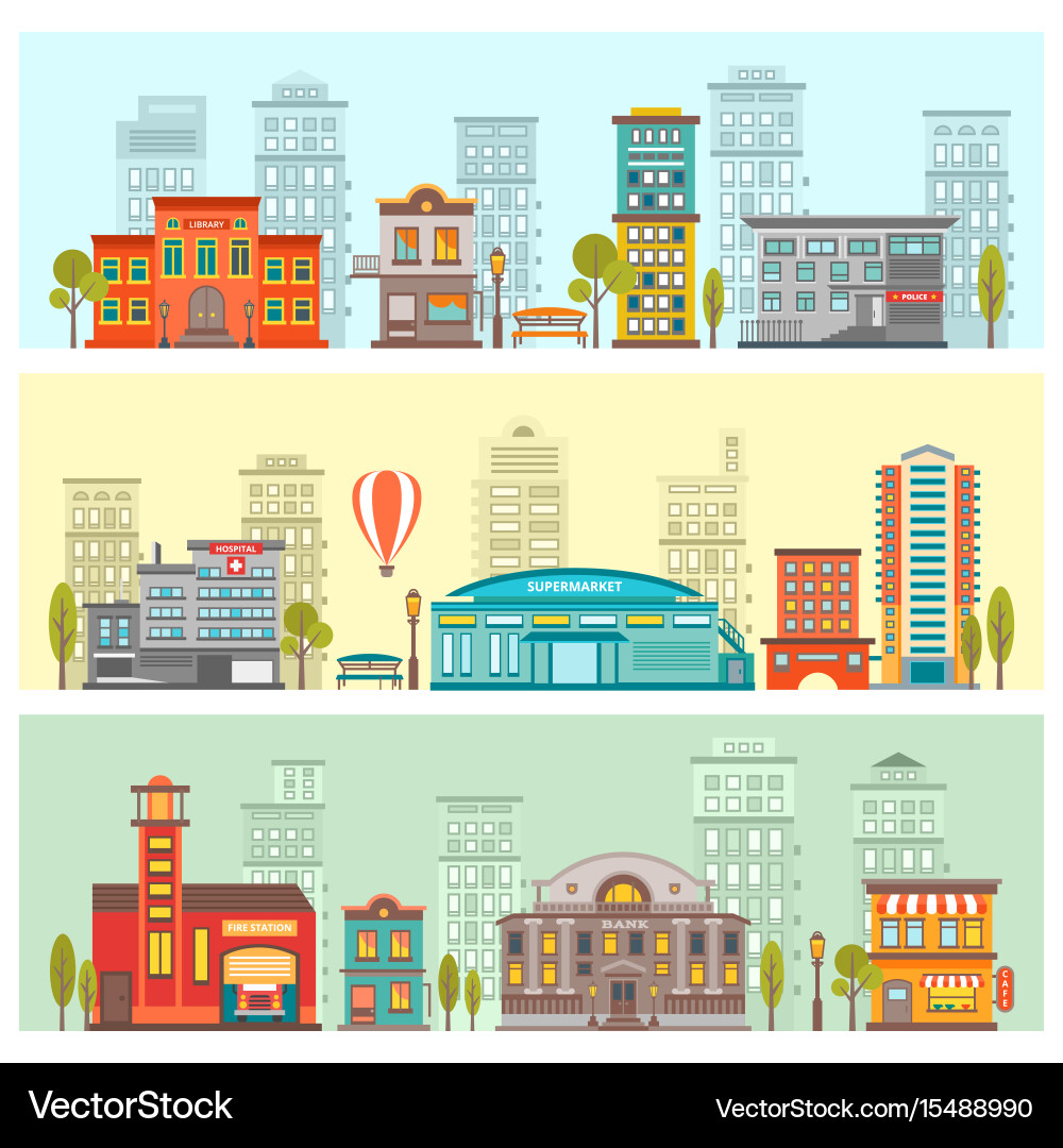 Colorful cityscape horizontal banners Royalty Free Vector
