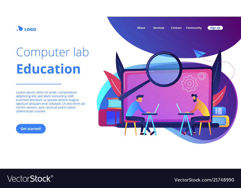 Computer lab education landing page Royalty Free Vector