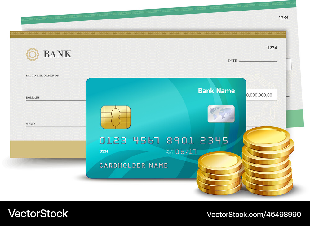 Credit card check and coins Royalty Free Vector Image