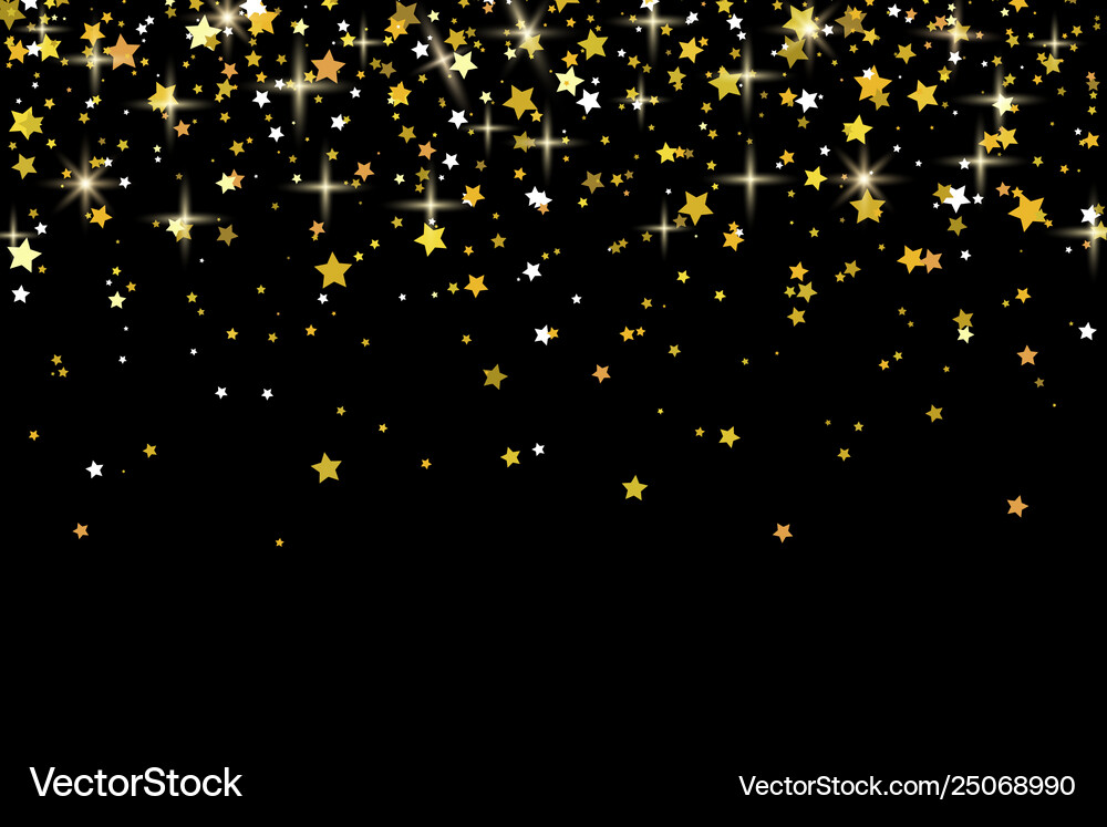 Falling golden stars on dark background Royalty Free Vector
