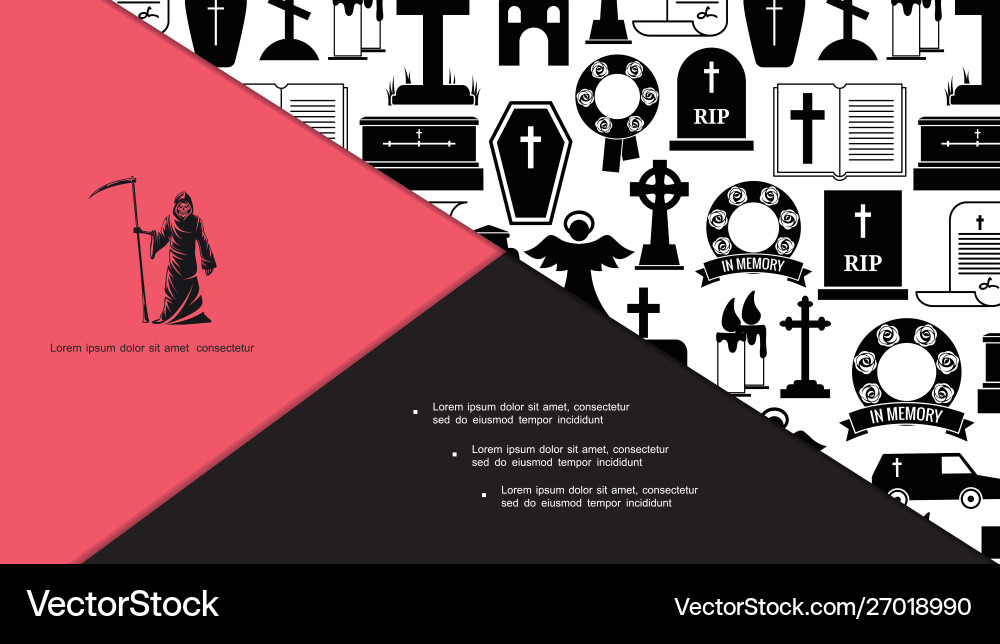 Flat funeral and burial icons composition Vector Image