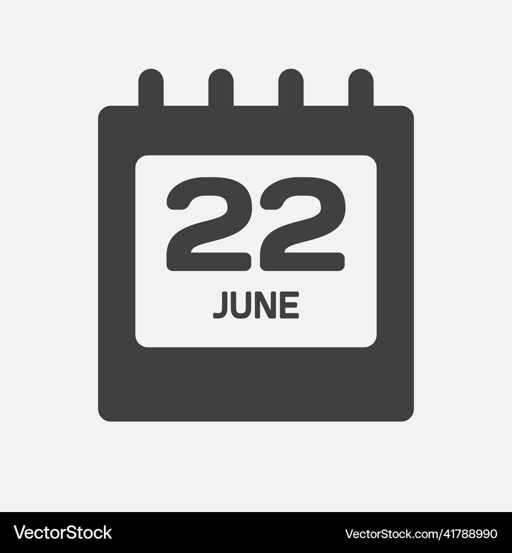 Icon day date 22 june template calendar page Vector Image