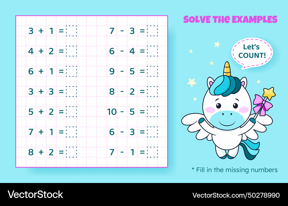 Math game for kids addition and subtraction Vector Image