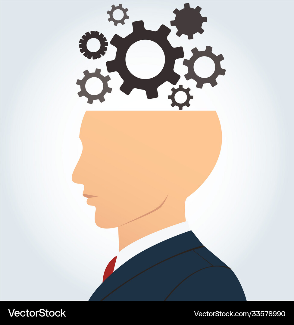 Side businessman head with gears background Vector Image