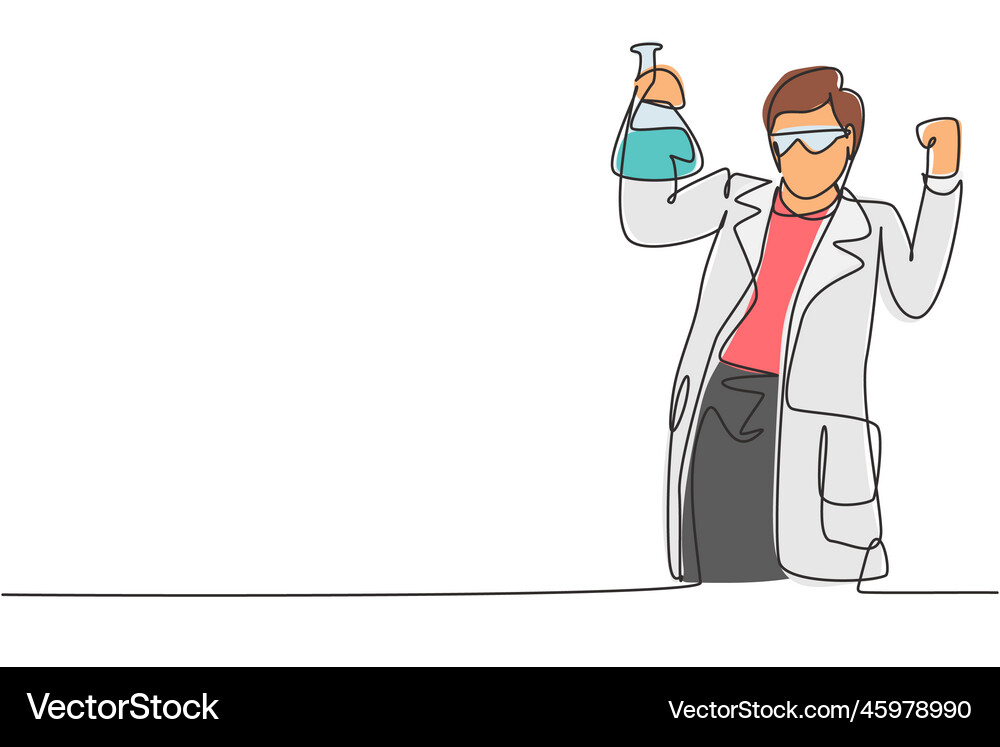 Single one line drawing scientist with celebrate Vector Image