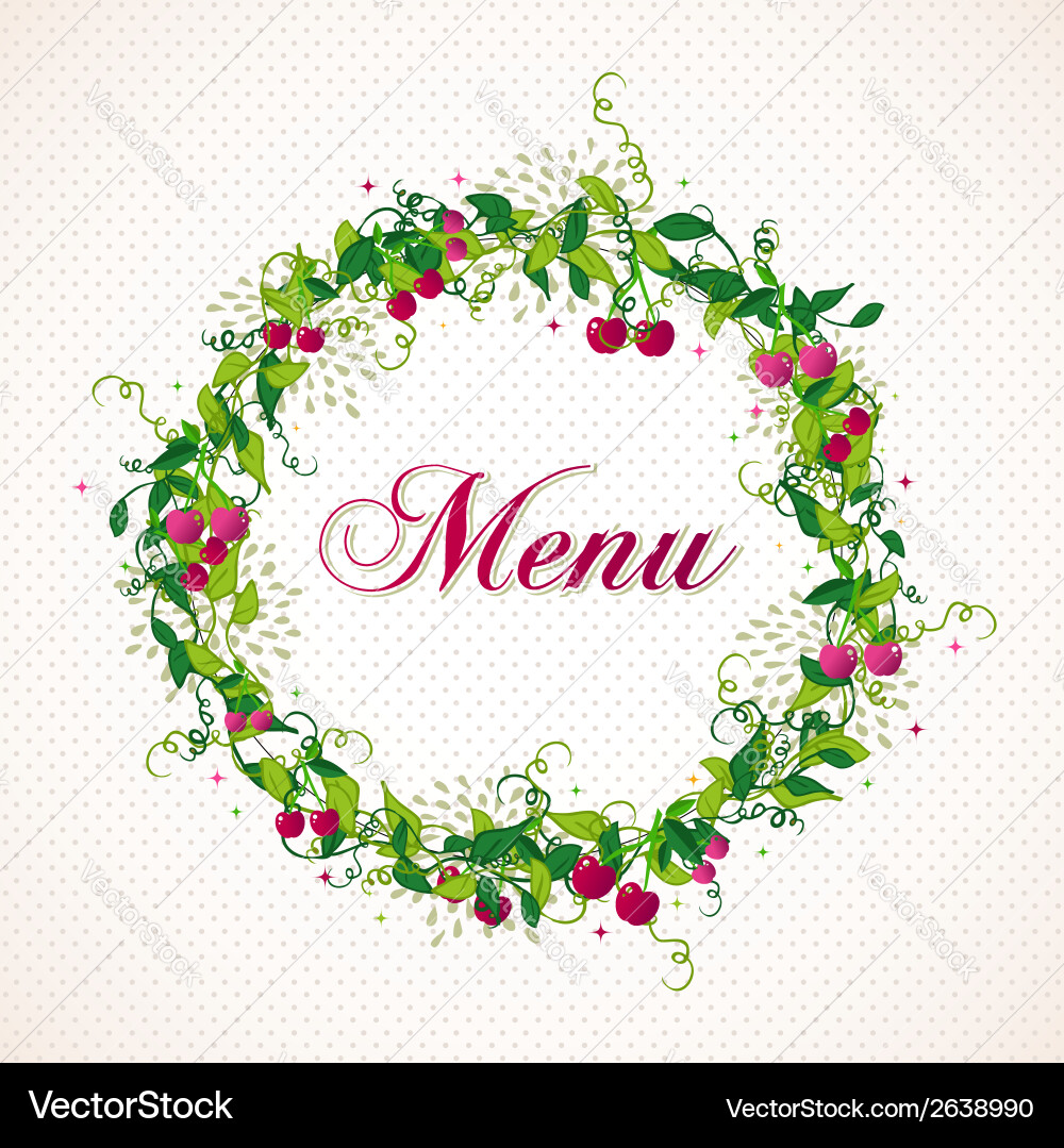Vintage cherry plant wreath menu background Vector Image