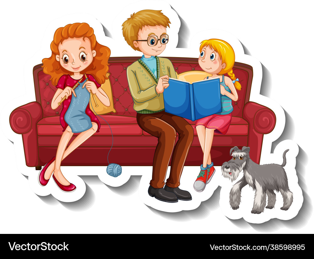 A sticker template with family members doing Vector Image