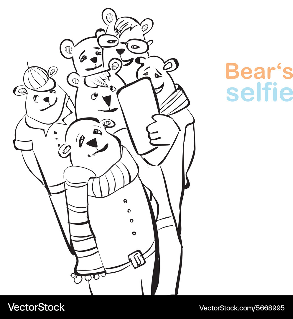 Bear selfie many bears do self photo Royalty Free Vector