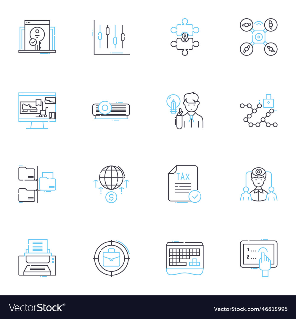 Blockchain revolution linear icons set Royalty Free Vector