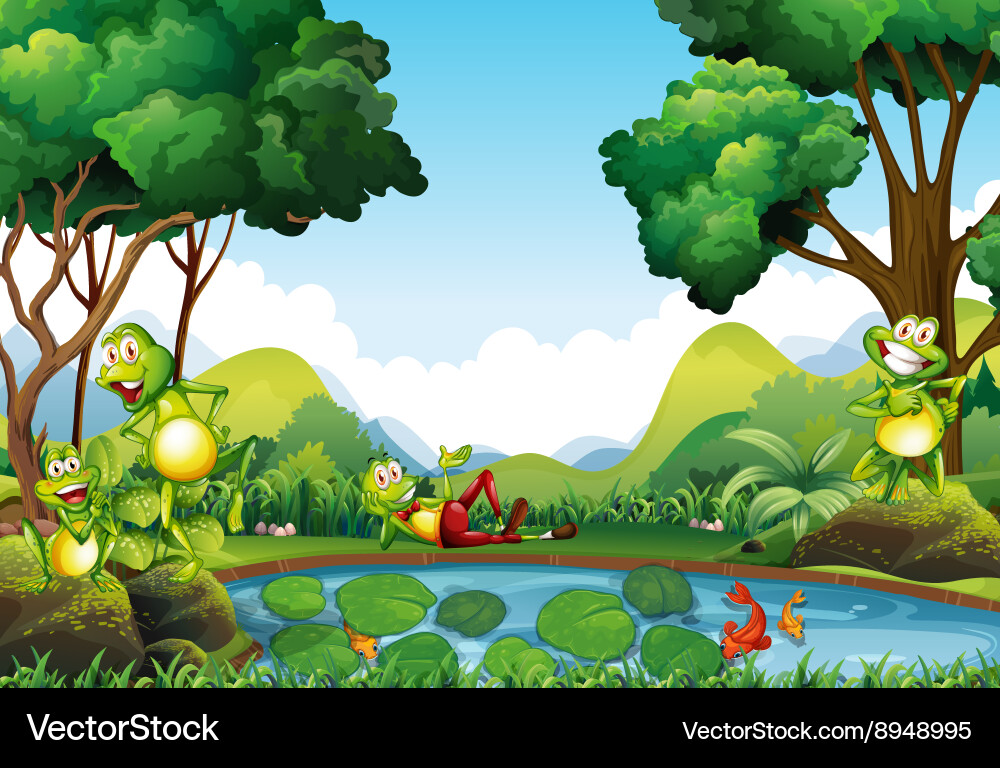 Frogs living by the pond Royalty Free Vector Image