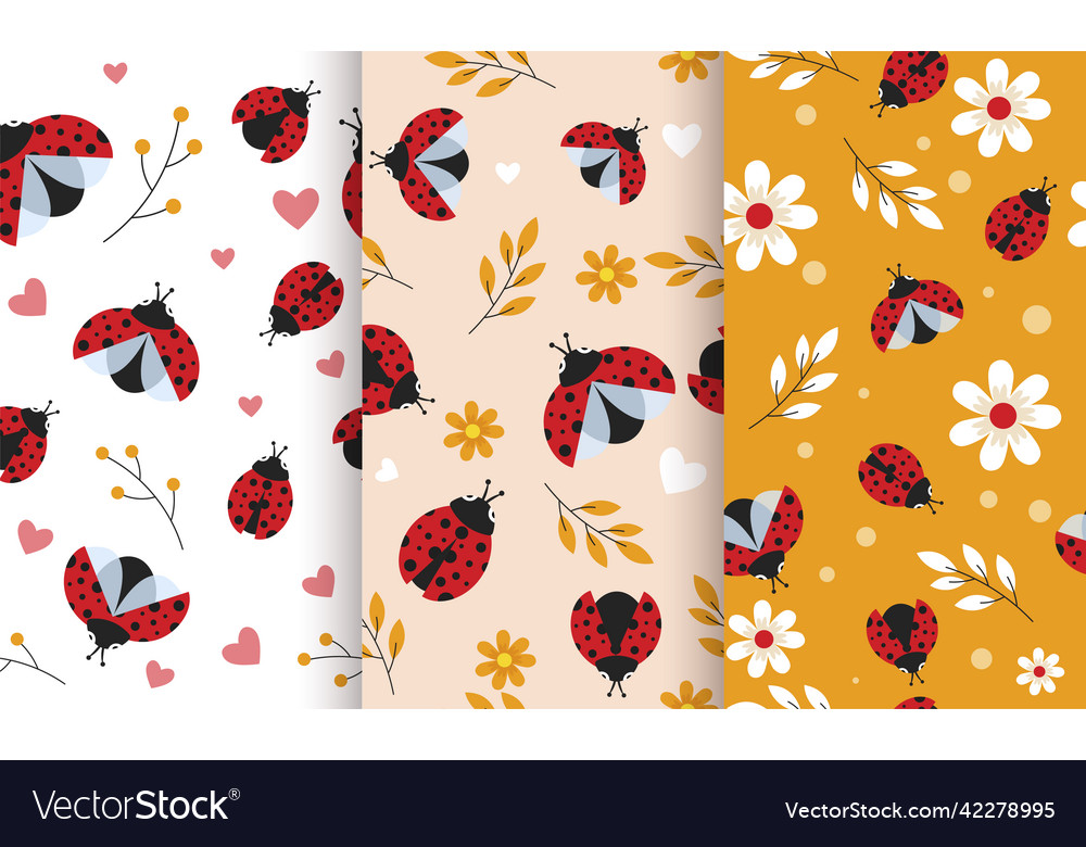 Ladybug seamless patterns Royalty Free Vector Image
