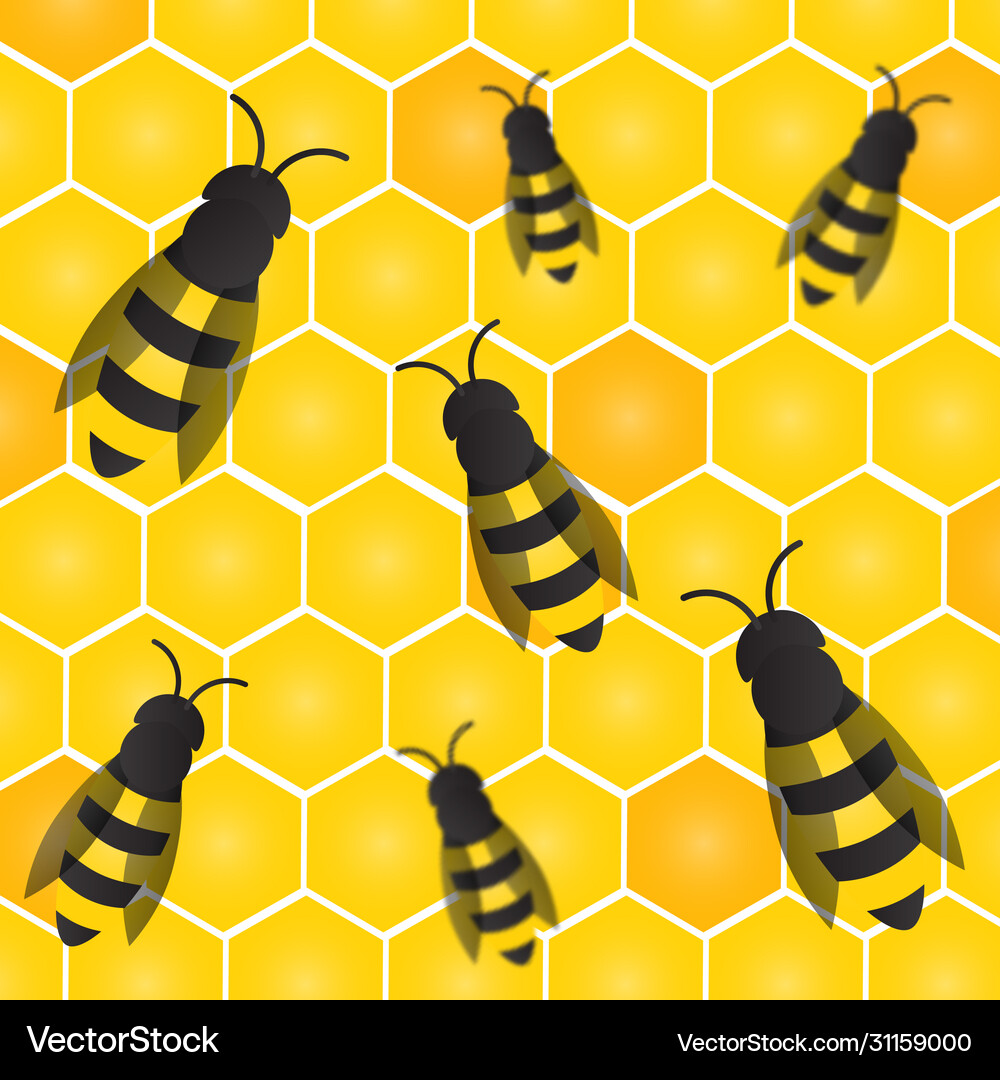 Bees wasps and honeycombs with honey Royalty Free Vector