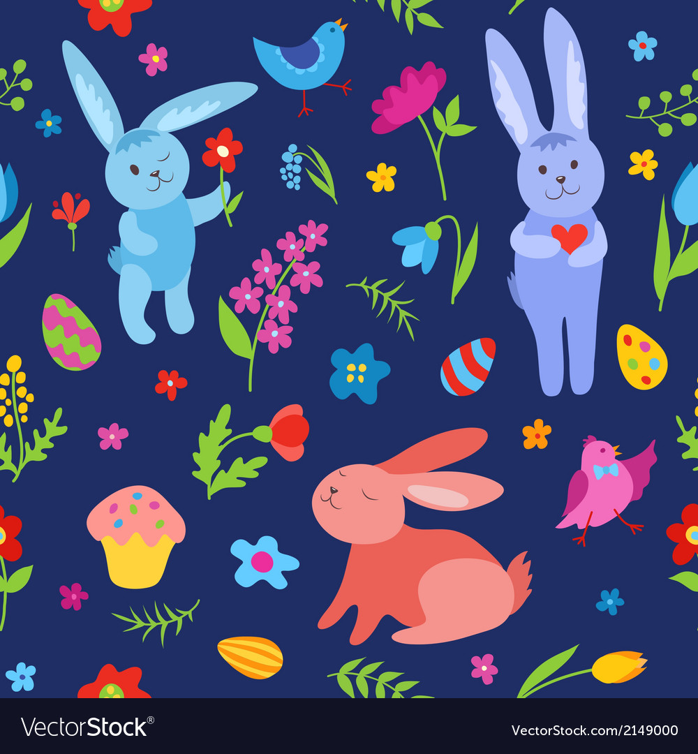 Cute easter rabbits seamless pattern blue Vector Image