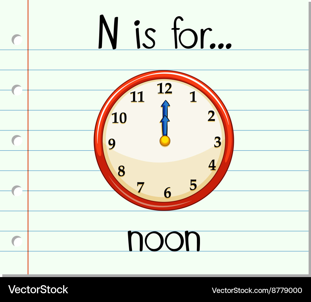 Flashcard letter n is for noon Royalty Free Vector Image