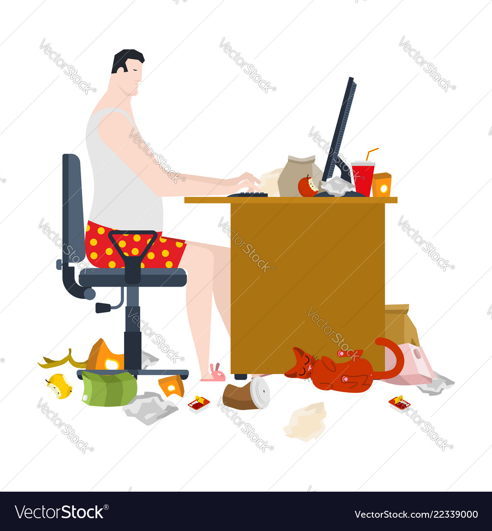 Freelancer and dirty work table filthy workplace Vector Image