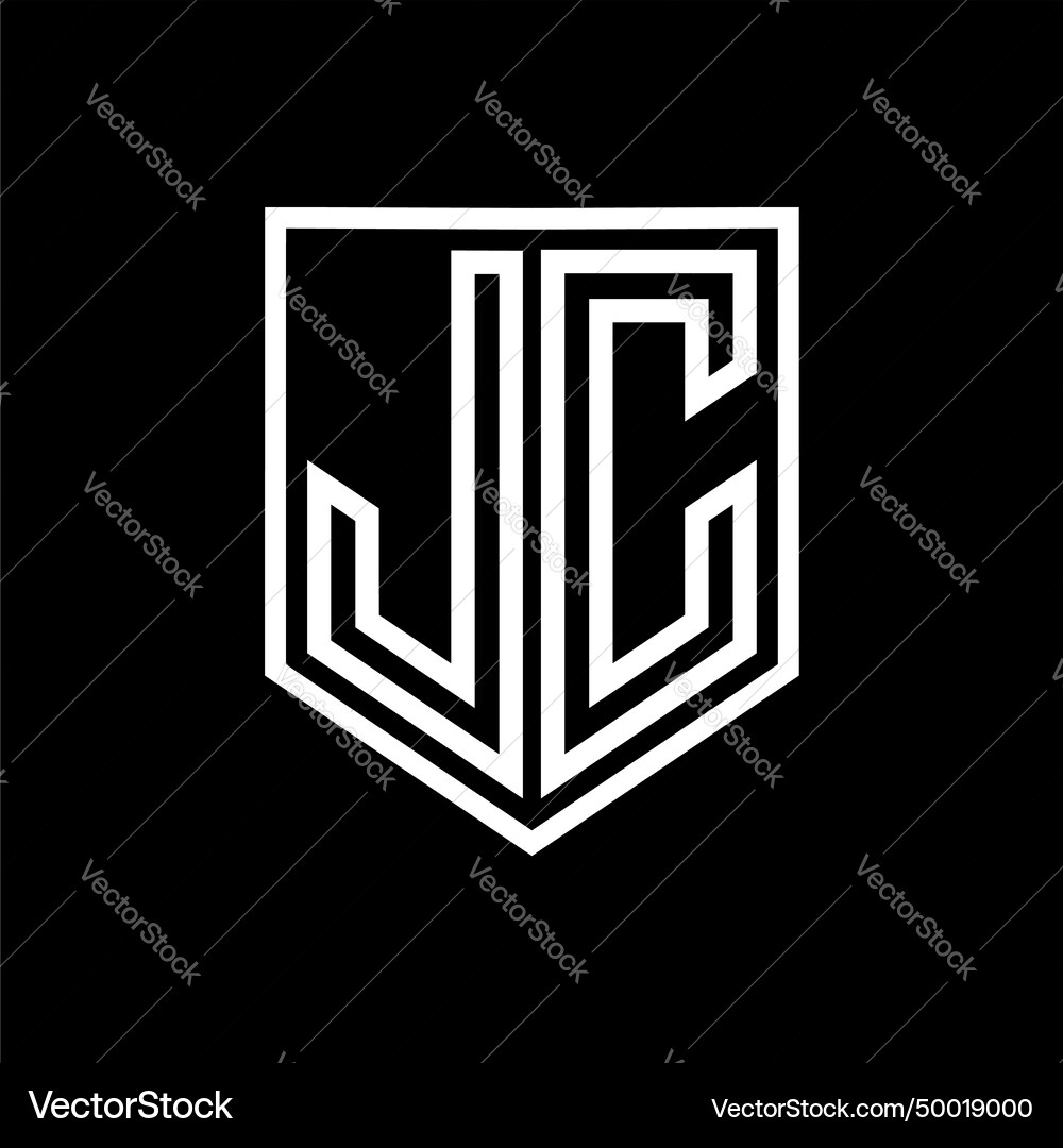 Jc letter logo monogram shield geometric line Vector Image