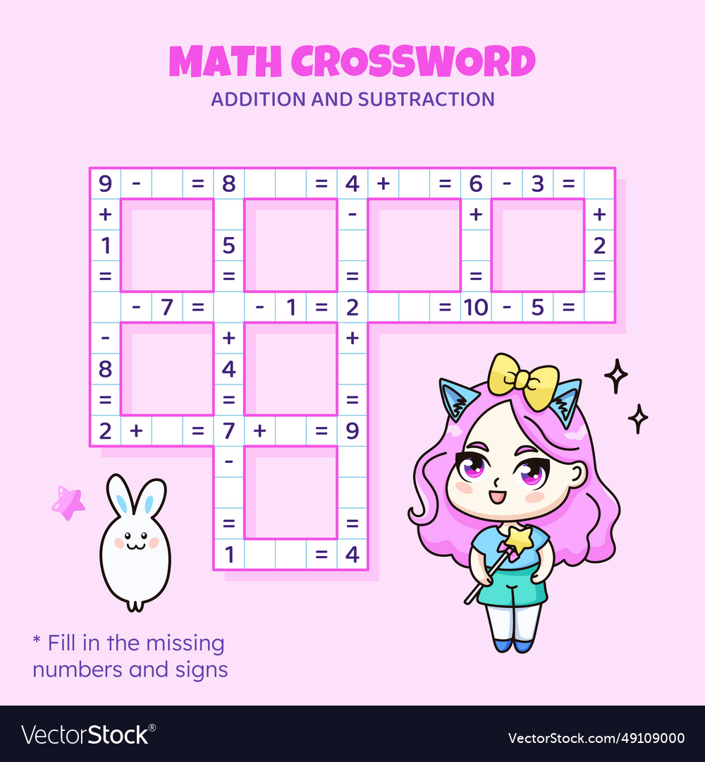 Math crossword puzzle addition and subtraction Vector Image