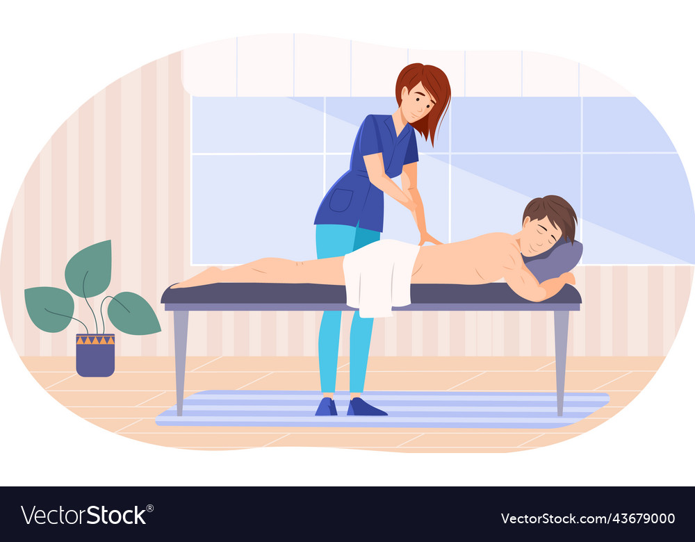 Relaxed man getting back massage Royalty Free Vector Image