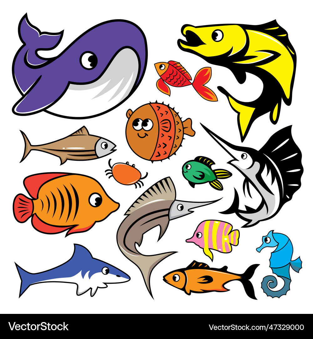 Set of cartoon fish Royalty Free Vector Image - VectorStock