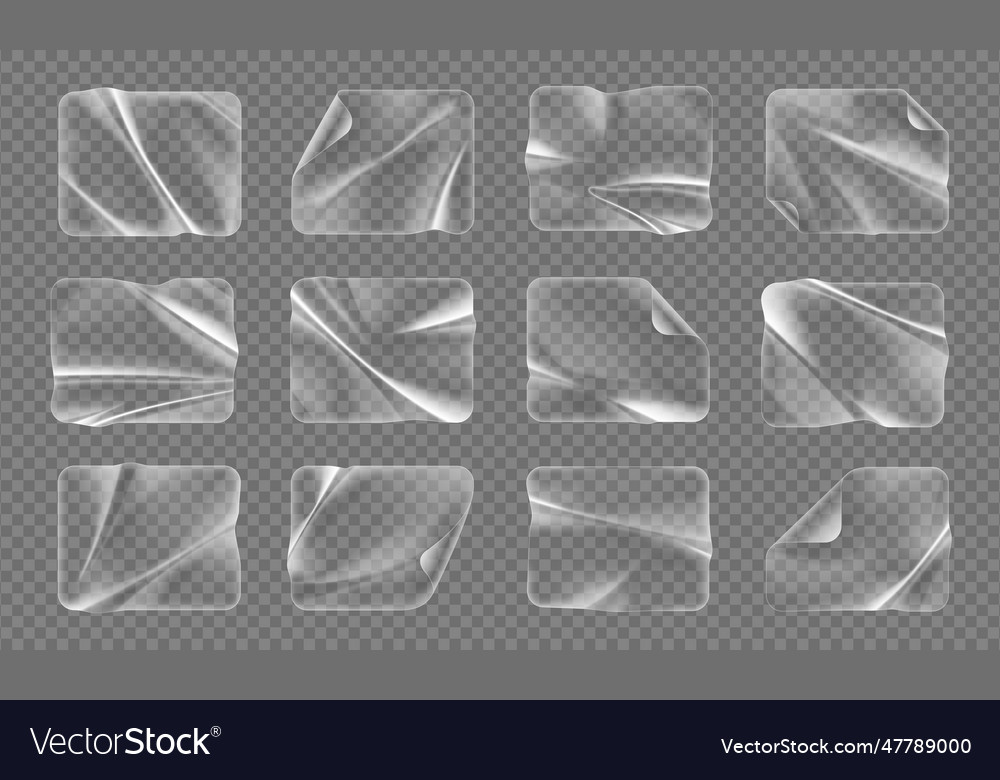 Transparent rectangle plastic patch stickers set Vector Image