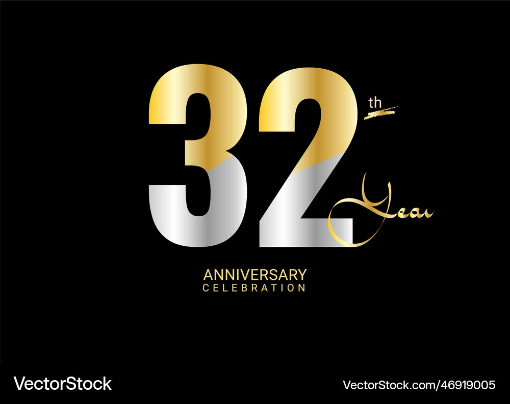 32 years anniversary celebration gold and silver Vector Image