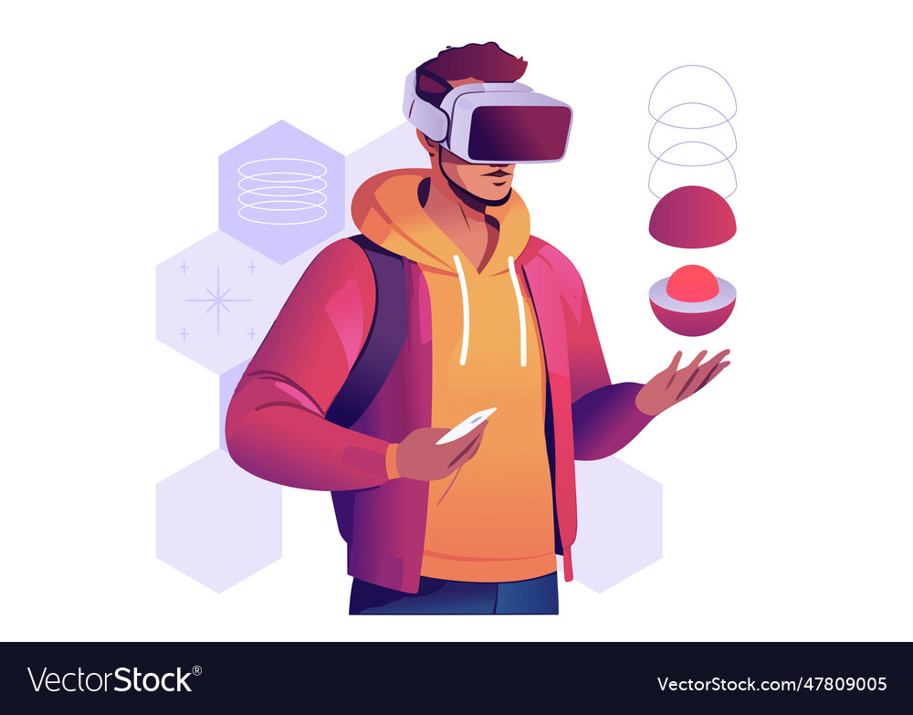 A young man moving objects around using virtual Vector Image