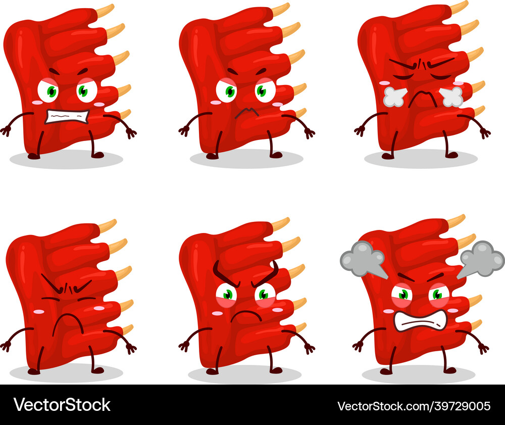 Beef ribs cartoon character with various angry Vector Image