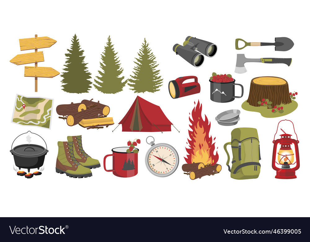 Camping set clipart Royalty Free Vector Image - VectorStock
