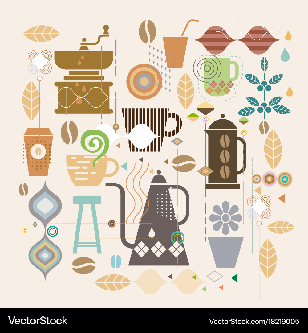 Coffee concept with mix graphic and variety Vector Image