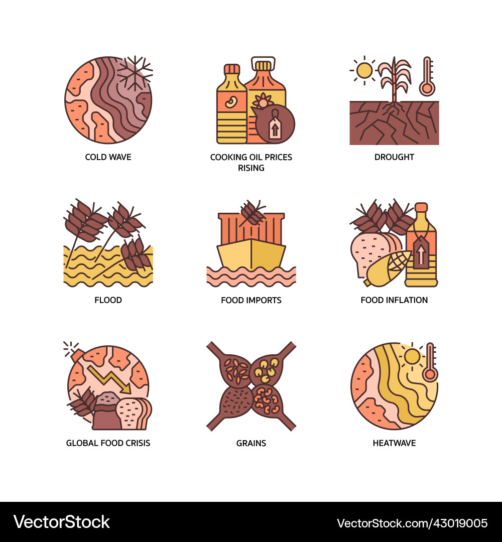 Global food crises icon set Royalty Free Vector Image