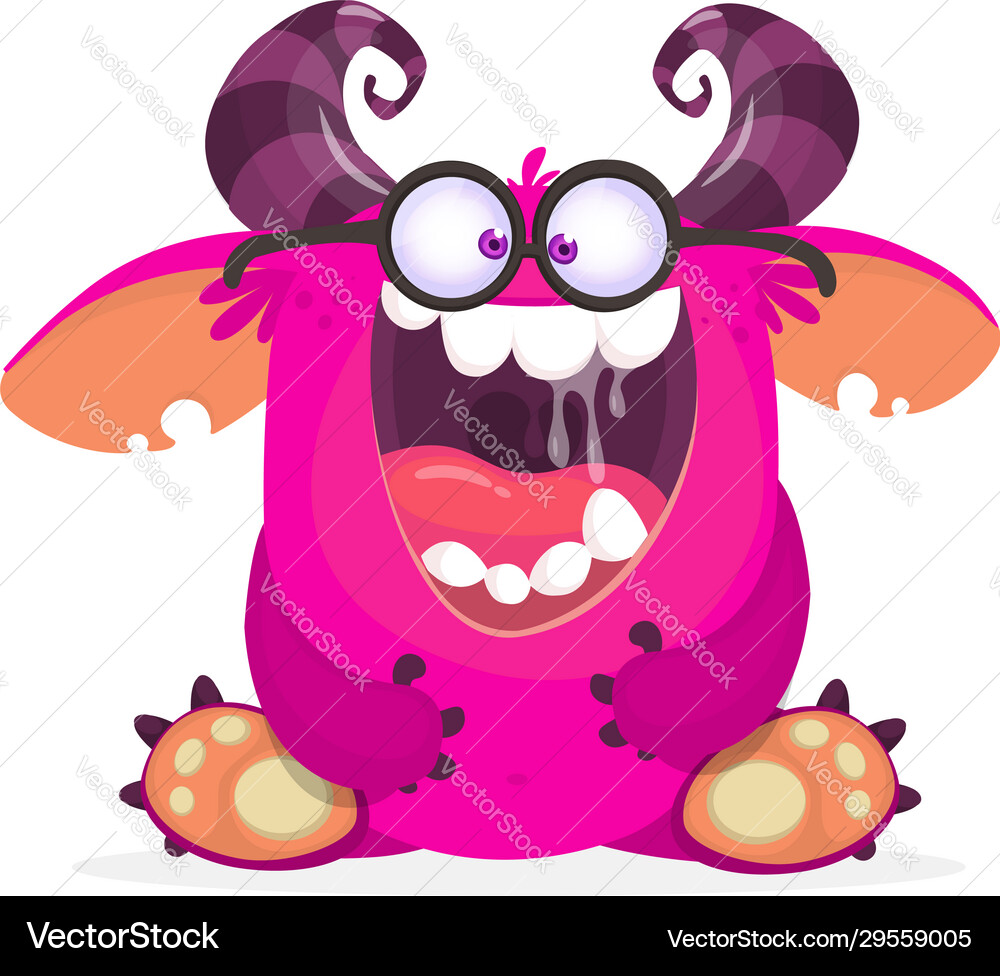 Happy horned monster singing halloween Royalty Free Vector