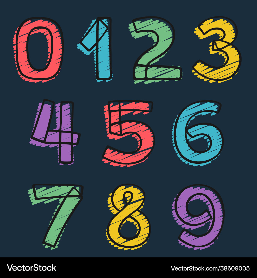 Numbers set hand-drawn with felt-tip and marker Vector Image
