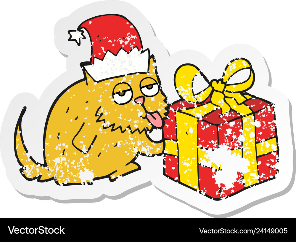 Retro distressed sticker a cartoon cat Royalty Free Vector